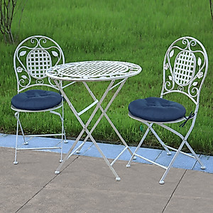 COZPLEN Outdoor Round Bistro Chair Cushions, 15 inch Circular Seat Cushions with Ties for Dining Chairs, Set of 2, Navy Blue