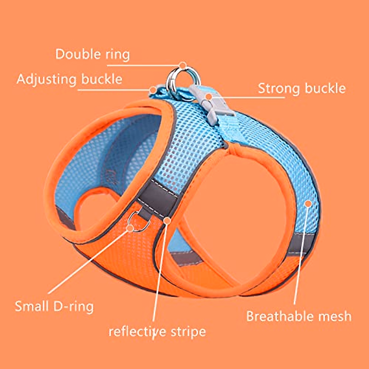 Soft Mesh Dog Harness and Leash Set for Walking Summer Step in Vest Harness Reflective Bands Adjustable No Pull Pet Supplies for Small Dogs and House Cats Belly Bands for Dogs with Snaps (Orange, XS)