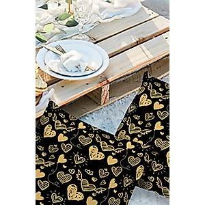 Outdoor Pillows Waterproof Pillow Covers Set of 2, Lovely Hearts Happy Valentines Day Black Polyester Throw Pillow Covers Garden Cushion Case for Patio Funiture Sofa Decoration 18x18inch,