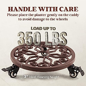 Idzo Cast Iron Caddy Plant Dolly with Lockable Caster Wheels for Indoor Outdoor Holds up 380 Lbs Pots Planter, 12 inch, Round Metal