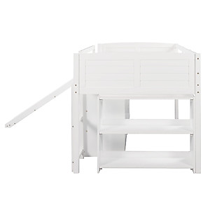 Harper & Bright Designs Twin Loft Bed with Slide and Storage, Solid Wood Low Loft Bed with Attached Bookcases and Separate 3-tier Drawers, for Kids Girls Boys (White)