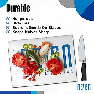 Bleu Reign Cutting Board Funny Humor Chef Joke Eat Or Starve Menu 11x15 inches Textured Glass