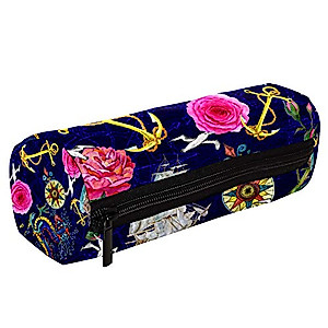 Watercolor Dragon Roses Blue Pattern Pencil Bag Pen Case Stationary Case Pencil Pouch Desk Organizer Makeup Cosmetic Bag for School Office