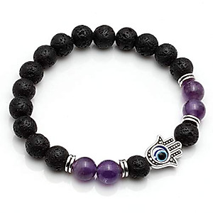 MILAKOO 7 Pcs Evil Eye Bracelet Lava Stone Beads Essential Oil Diffuser Bracelet for Men Women