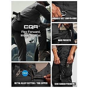 CQR Men's Flex Ripstop Tactical Cargo Pants, Water Resistant Stretch, Lightweight EDC Hiking Work Pants, Dura Flex Mag Pocket, Black, 38W x 30L