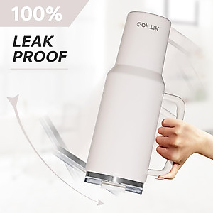 COKTIK50 oz Tumbler With Handle and Straw Lid, Vacuum Insulated Travel Coffee Mug Stainless Steel Insulated Cup for Beverages, Leak-proof, Cupholder Friendly(Beige)