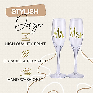Mr and Mrs Champagne Flutes - Wedding Champagne Flutes for Bride & Groom Champagne Glasses - Mr and Mrs Gifts - 6oz Wedding Glasses for Bride and Groom Gifts, Wedding Toasting Glasses, Wedding Flutes