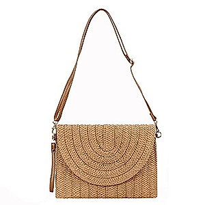 Straw Bag Straw Shoulder Bag Straw Clutch Straw Crossbody Bag Casual Beach Straw Handmade Bag for Women Envelope Purse Wallet
