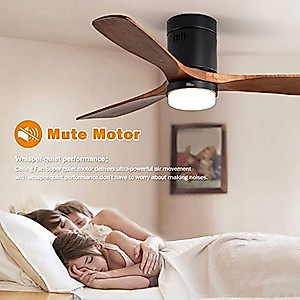 Sofucor 52 Inch Low Profile Ceiling Fan With Lights 3 Wood Fan Blade Noiseless Reversible DC Motor Remote Control Flush Mount Ceiling Fan With Light for Farmhouse Modern Style Contemporary Decor