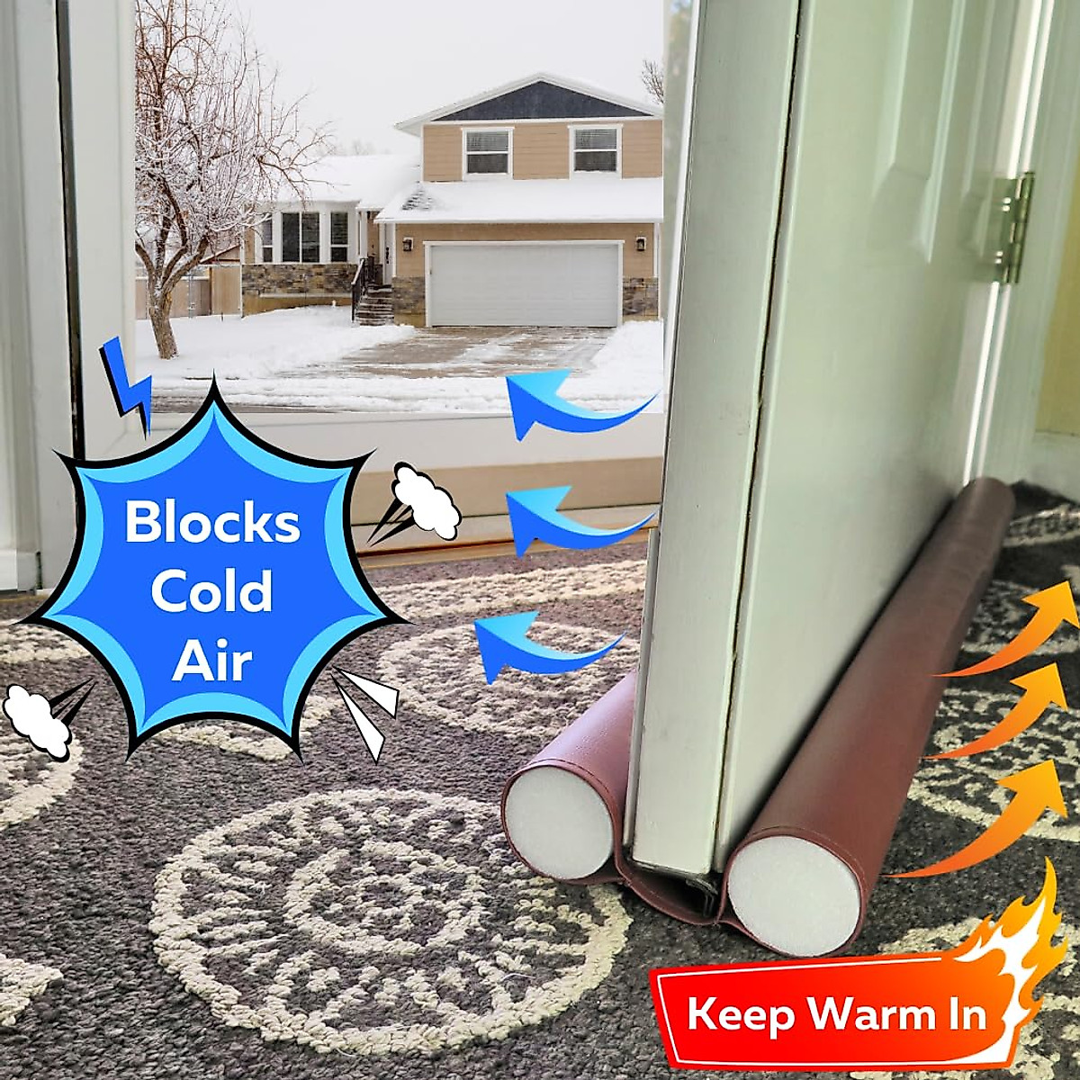 Evelots Door Draft Stopper, Covers Door Gaps up to 2 Inches, Door Noise Blocker, Window Breeze Blocker, Adjustable Door Sweeps, 36 Inches Long, Can be Cut to Size, Brown