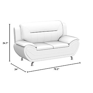 Container Furniture Direct Michael Modern Faux Leather Upholstered Stainless Steel Legs Living Room Loveseat, Cream White