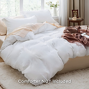 Bedsure White King Prewashed Microfiber Duvet Cover Set + Tannish Linen 100% Jersey Knit Cotton Duvet Cover Set, Zipper Closure, King Size