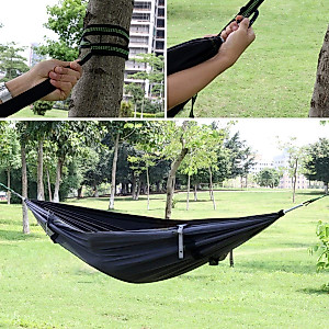 HongXingHai 3 in 1 Hammock with Mosquito Net and Rain Fly Outdoor Hammocks Tents for Camping (Green, L)