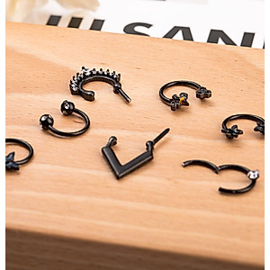 NICEIGHT 9PCS 16G Sugical Steel Horseshoe Septum Rings for Women Cartilage Hoop Helix Tragus Daith Piercing Bee Sunflower Body Jewelry B