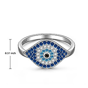 Greek Evil Eye Ring Sterling Silver Protection Spiritual Turkish Blue All Seeing Evil Eye Rings for Women Amulet Sapphire Jewelry Gift Size 9