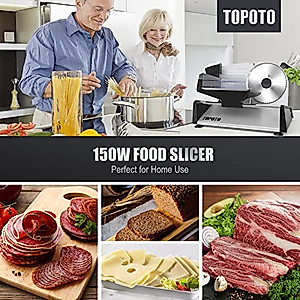 Meat Slicer Home Use TOPOTO Electric Meat Slicer 2 7.5" Stainless Steel Blades 0-15mm Adjustable Thickness Slicing Machine Powerful Kitchen Deli Food Slicers for Meat, Cheese, Bread, Veg Easy to Clean