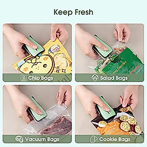 NOVFIT Mini Bag Sealer, 2 in 1 Rechargeable Heat Sealer Portable Bag Sealing Machine, Handheld Vaccum Plastic Bag Resealer, Keep Food Chips Cookies Snacks Fresh Kitchen Gadgets, Green
