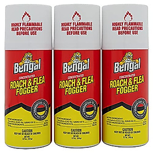 Bengal Concentrated Roach and Flea Killer Fogger, Odorless Mess-Free Dry Fog, 3-Count, 2.7 Oz. Aerosol Cans
