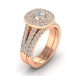 2.00ct Cushion Halo Diamond Engagement Wedding Ring Set 10K Rose Gold (H-I, I2-I3)