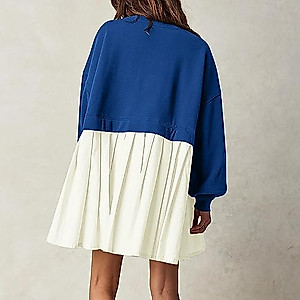 JDHUFEI Oversized Crewneck Sweatshirt Dress Women Fashion Long Sleeve Pullover Relaxed Fit Fall Sweatshirts Patchwork Dress