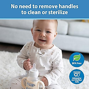 Dr. Brown's Milestones Narrow Sippy Spout Bottle with 100% Silicone Handles, Easy-Grip Handles with Soft Sippy Spout, 8oz/250mL, Black & Ecru, 2 Count (Pack of 1), 6m+