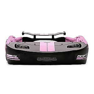 Delta Children Turbo Race Car Twin Bed, Pink Snooze 6 inch Memory Foam Twin Mattress (Bundle)