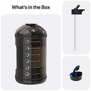 Hydro Gallon® 1 Bottle - 1 Gallon Water Bottle Jug with Straw Lid, Spout Chug Lid, Handle, Motivational Time Marker. Daily Intake All Day Leakproof BPA free Large Big Bottle. 128oz (Black)