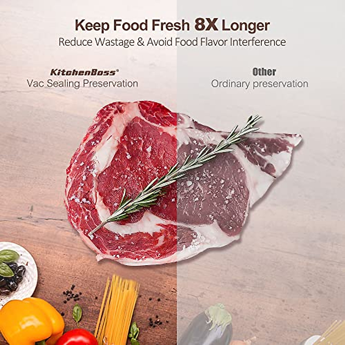 KitchenBoss Food Vacuum Sealer Machine: Vacuum Sealing System for Foods, Automatic Kitchen Vac Sealer Machines, Dry and Moist Food Storage Preservation