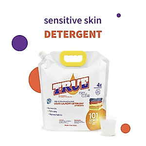 True Detergent Free & Clear Laundry Detergent - 101 Total Loads - For Sensitive Skin - 4x Concentrated Formula - Made In USA & Halal - Unscented, 101 Fl oz