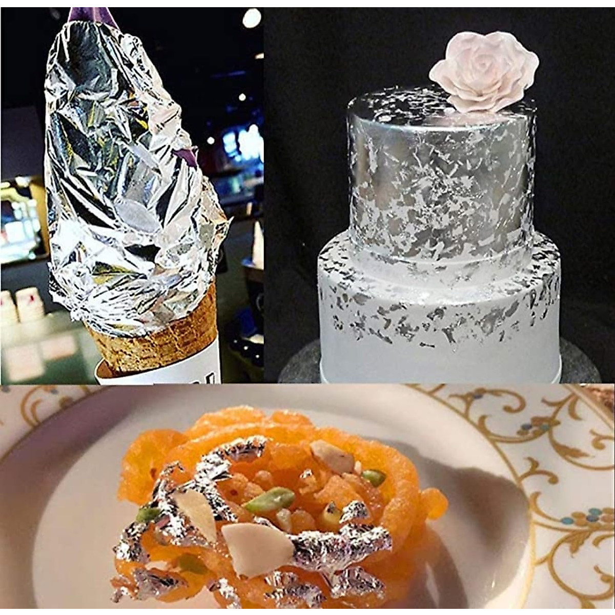 GLC Gold Leaf Silver Leaf, 99.9% Pure Silver Leaf Varakh Foils 50.pcs 4 x 6 Inch for Sweets Deco,Cake Baking,Chocolate,Supari,Serums,Ayurvedic Medicine,Decoration,Beauty Face Kits,Painting Art Crafts_