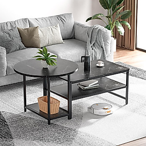 WOHOMO Coffee Table, Black Modern Coffee Tables for Living Room 2 in 1Detachable Small Center Table Set with Storage, Black Marble
