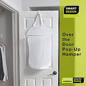 Smart Design Deluxe Over The Door Mesh Pop Up Laundry Hamper with Hook and Adjustable Strap - Set of 2 - Holds 3 Loads - College, Kids Bedroom Storage, Towel Basket Bag - 17 x 28 Inch - White
