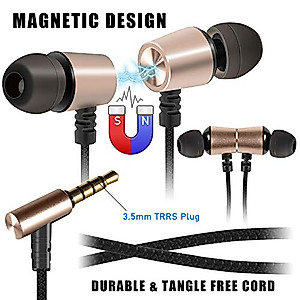 EXMAX S3 3.5mm Wired Earbuds In Ear Headphones With Microphone Powerful Deep Bass HiFi Stereo Crystal Clear Sound Metal Housing Noise Isolating Magnetic Ergonomic Comfort-Fit Gaming Earphones - Golden