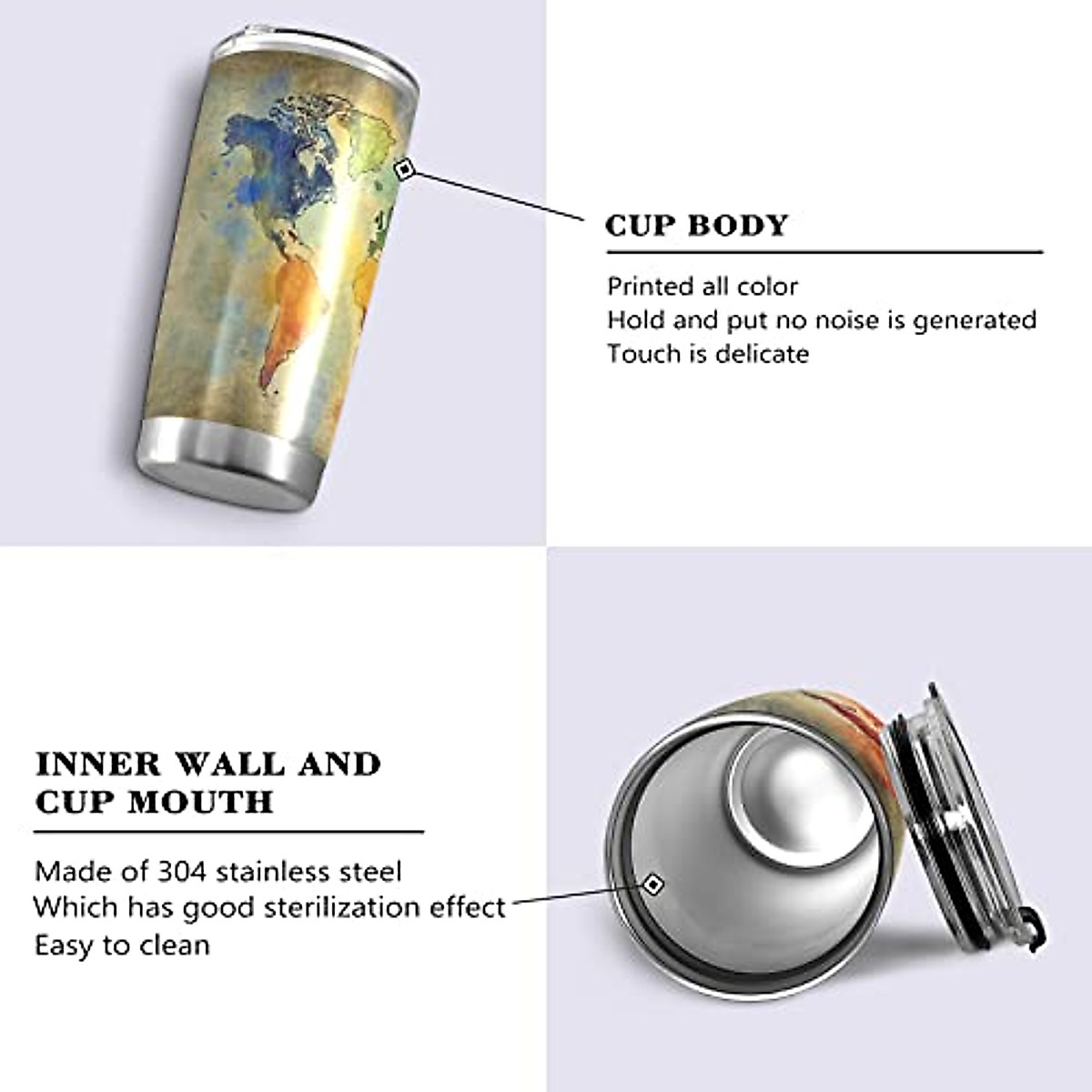 UMIRIKO 20oz World Diversity Map Tumbler Cup with Lid and Straw, Double Wall Stainless Steel Vacuum Thermos Insulated Travel Coffee Mug 20240002