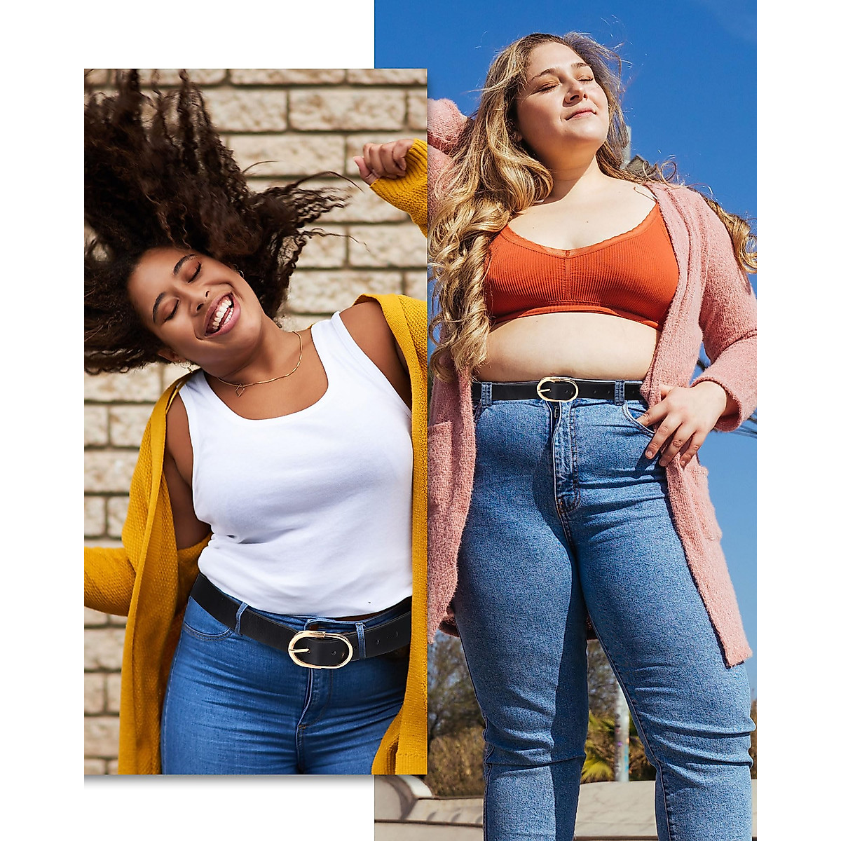 Breathffy 5 Pcs Women's Leather Belts for Jeans Dresses Pants Ladies Belt Bulk with Gold Buckle (White, Black, Camel, Khaki, Apricot,M: Fit Waist Size 31-36 Inches)