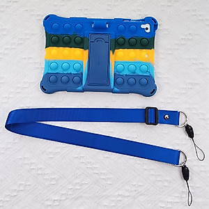 iZi Way Pop It iPad Tablet Case, iPad 9th / 8th / 7th Generation Case 10.2" Kids Boys, Fidgets Poppet Puppet Pop Its Bubble Silicone Case, Stand, Strap, Pencil Holder for 10.5" iPad Pro/Air 3 – Blue