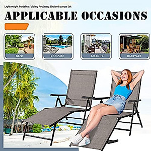 Shintenchi Outdoor Patio Chaise Lounge Chair Set of 2,Adjustable Folding Recliner Chair, Lightweight Portable Patio Lounger Chair for Pool,Deck,Beach,Yard