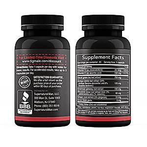 Supernatural Man 5G Male Natural T Booster Enhancing Supplement for Blood Flow, Stamina, Strength & Endurance Ginseng, Garlic, Ginkgo, Ginger Root, Vitamin D - Supports Healthy Males - 30 Capsules