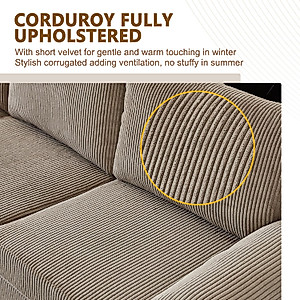 HOOOWOOO Corduroy Sectional Couch,100" L Shaped Sofa with Left Facing Chaise,Modern Comfy Deep Seat Couch for Living Room Office Small Space,Camel Brown