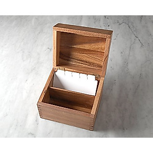 Ironwood Gourmet Acacia Wood Recipe Box with Divider Tabs, 2 Compartment, Single