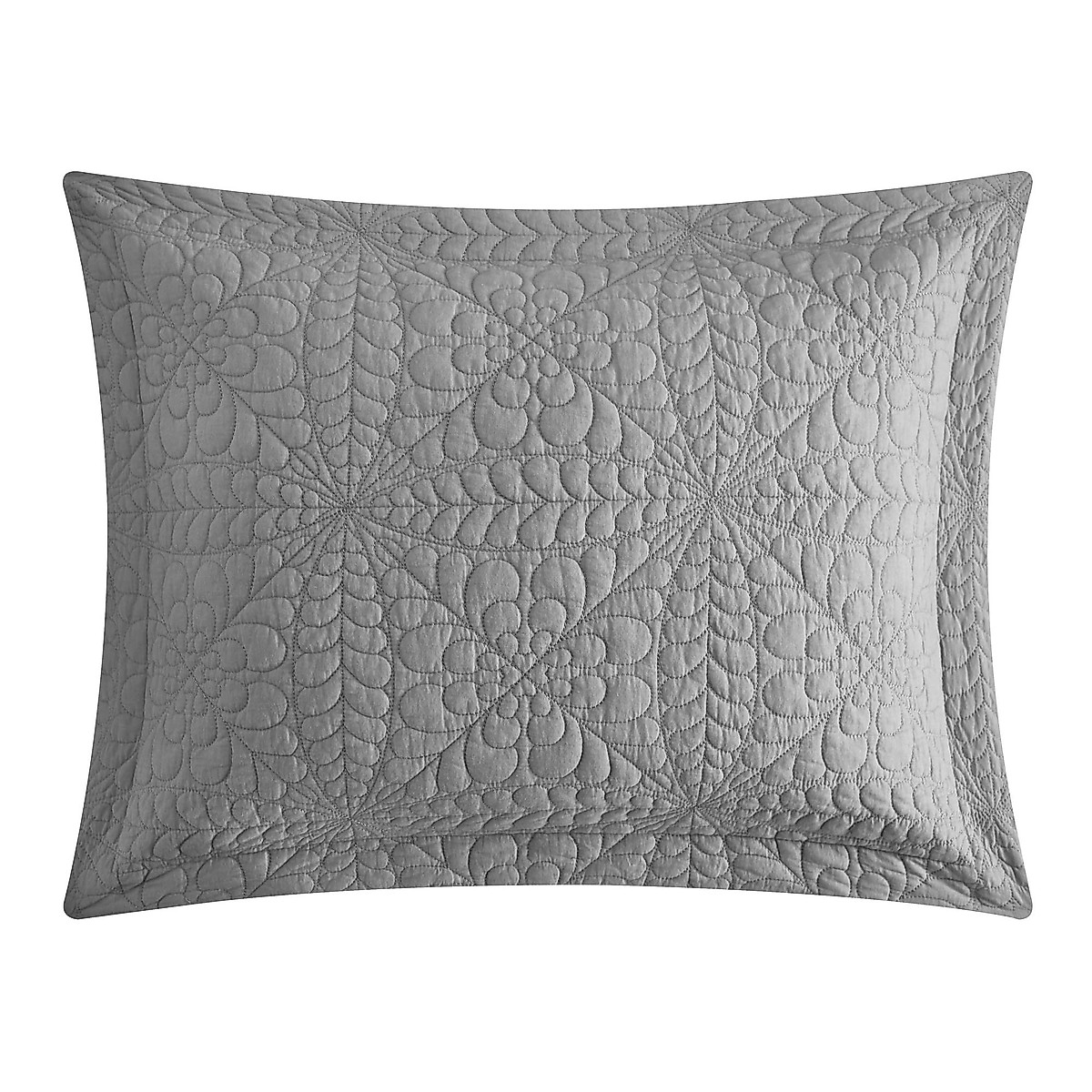 New York & Company Babe 3 Piece Cotton Quilt Set Geometric Floral Pattern Bedding - Pillow Shams Included, Queen, Grey