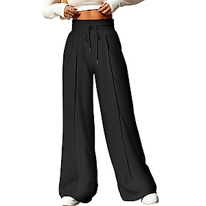EVALESS Wide Leg Pants for Women Fall Fashion Elastic Waist Pants Casual Lounge Sweatpants Women Baggy Sweat Pants for Women Long Yoga Pants Blak XX-Large Black