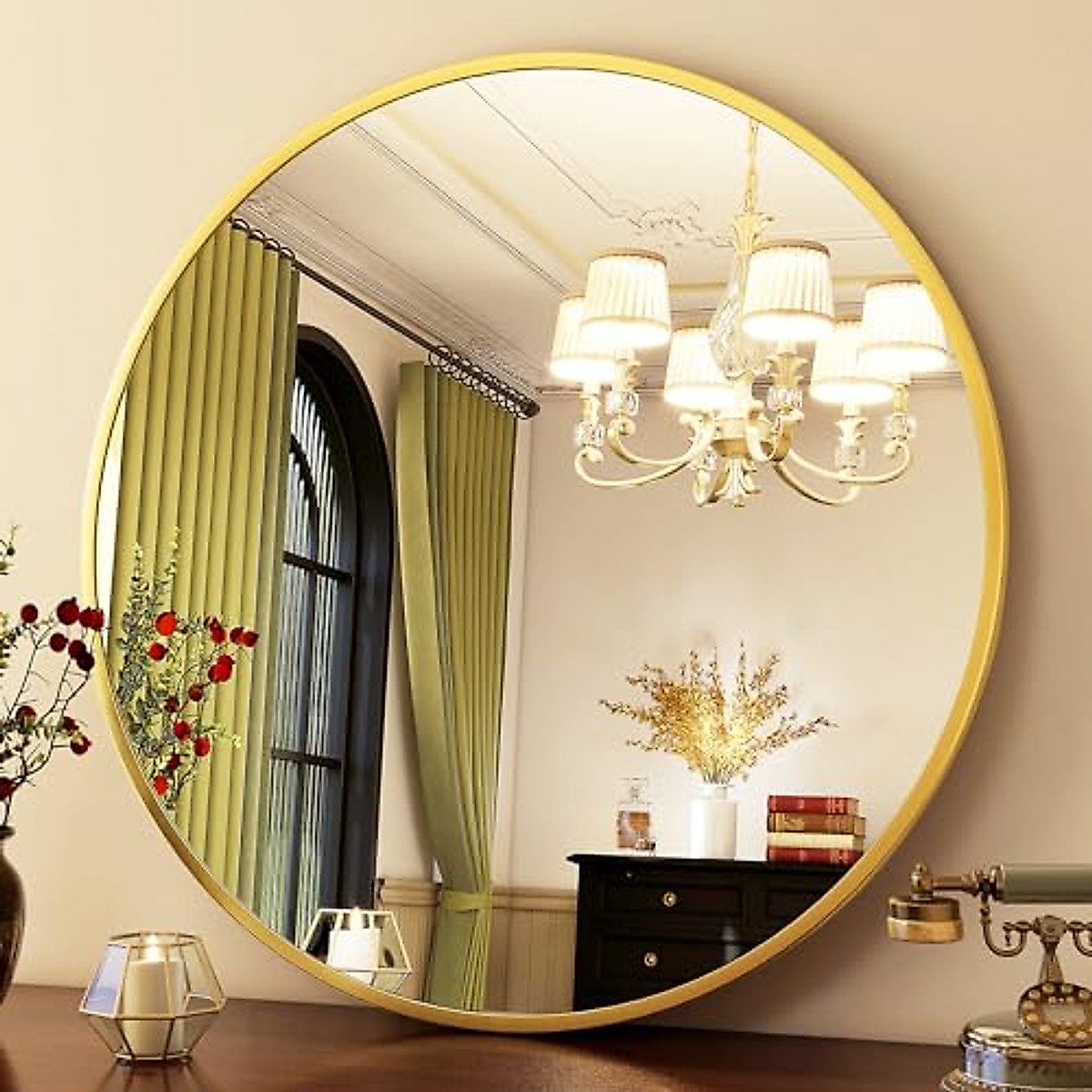 HARRITPURE Round Mirror 30 Gold Wall Mounted Circle Mirrors Vanity Mirror with Brushed Aluminum Alloy Frame Modern Decoration for Bathroom, Living Room, Vanity, Bedroom, Entryway