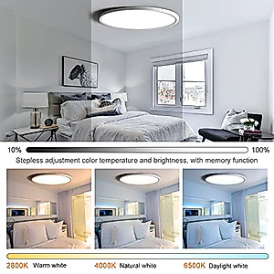 12 Inch 24W Dimmable LED Flush Mount Ceiling Light Fixture with Remote Control, 2800K-6500K Color Changeable, 10%-100% Brightness Adjustable, Flat Modern Round Ceiling Lamp Lights for Bedrooms.etc.