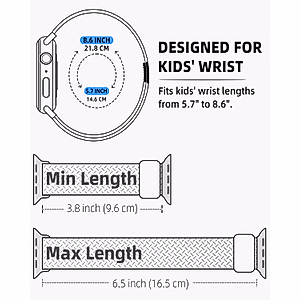 OWKEY Braided Solo Loop Compatible with Kids Apple Watch Band, Stretchy Breathable Strap with Easy Buckle for iWatch Series 9 8 7 6 5 4 3 SE SE2 Girls Boys Small Wrists