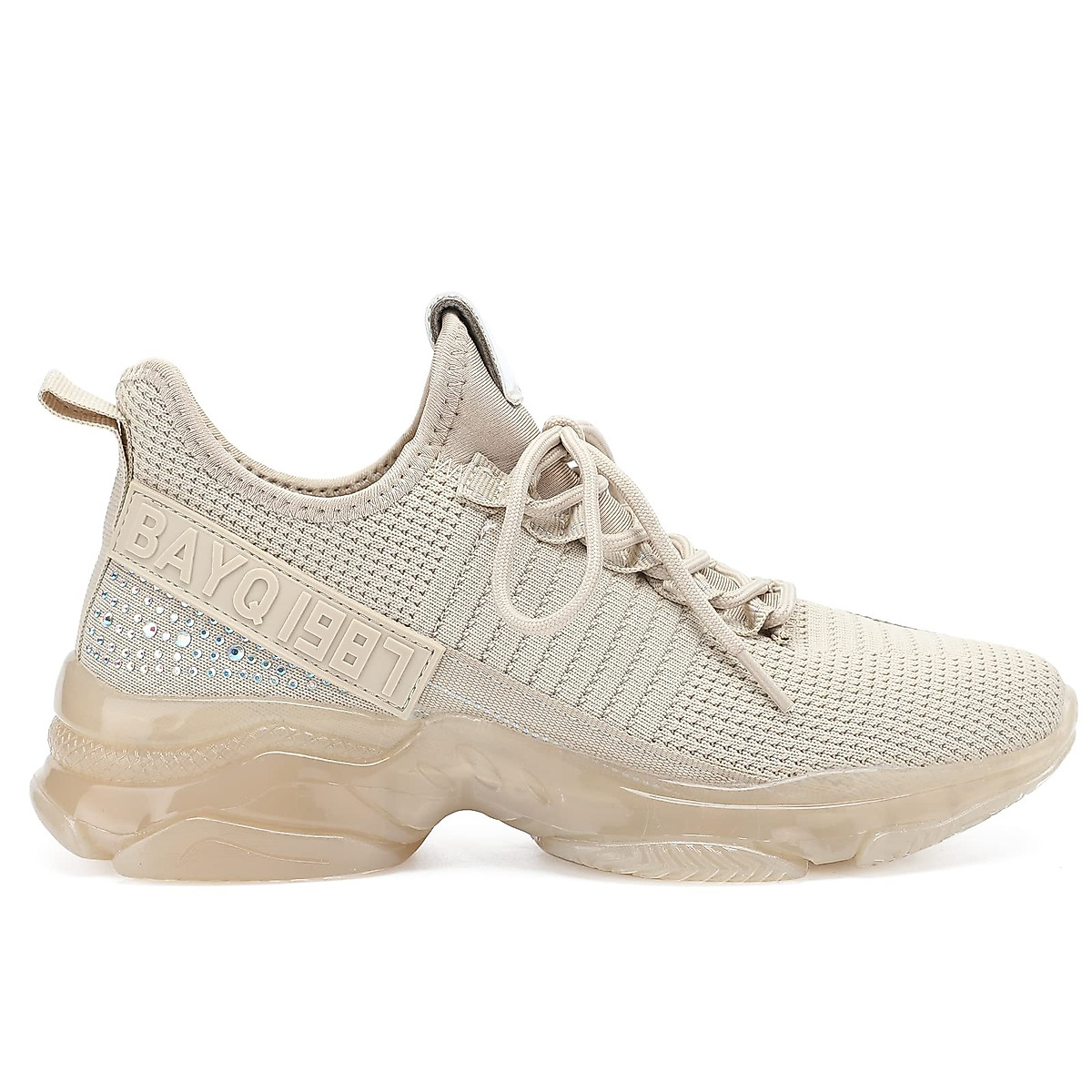 Fashion Sneakers for Women - Diamond Glitter Sneakers for Women - Breathable Running Shoes for Women Nonslip Comfy Casual Shoes for Women - Womens Tennis Shoes,Beige Size 10.5