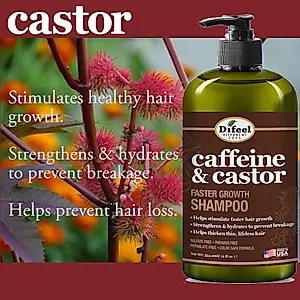 Difeel Caffeine & Castor Faster Growth Shampoo 12 oz., Made with Castor Oil for Hair Growth, Sulfate Free Shampoo