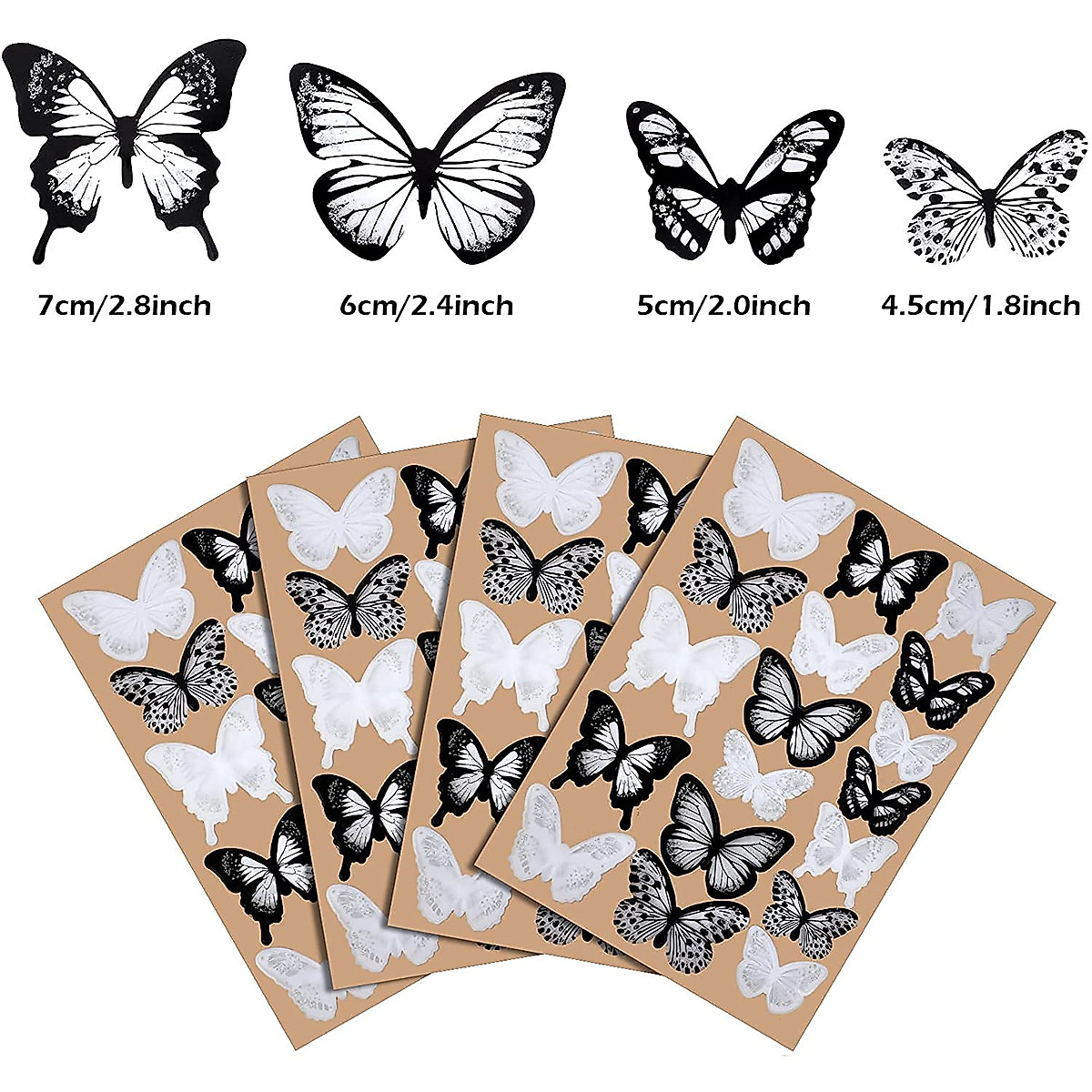 HZMM 72 Pcs 3D Butterfly Wall Stickers, Waterproof PVC, Black & White, Removable Paper Decals with Sticky Dots for Window, Furniture, Wedding, Baby Kids Bedroom Christmas DIY Decor