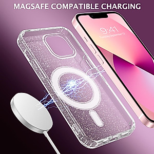 Telaso iPhone 13 Mini Case, iPhone 13 Mini Clear Glitter Case Compatible with Magsafe Wireless Charging Shockproof Anti-Scratch Hybrid Hard PC TPU Bumper Phone Case for iPhone 13 Mini 5.4", Clear