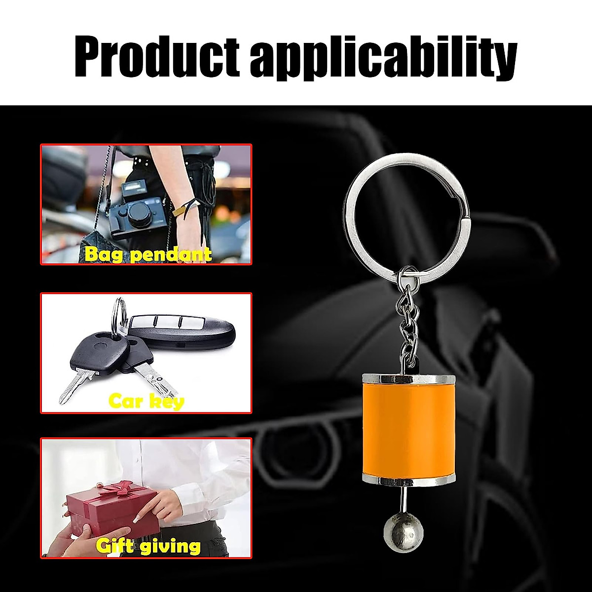 GKmow Pack-1 Car Shifter Keyring, Universal Polished Metal Key Chain Model, 6 Speed Gear Mini Key Clip (Gold)